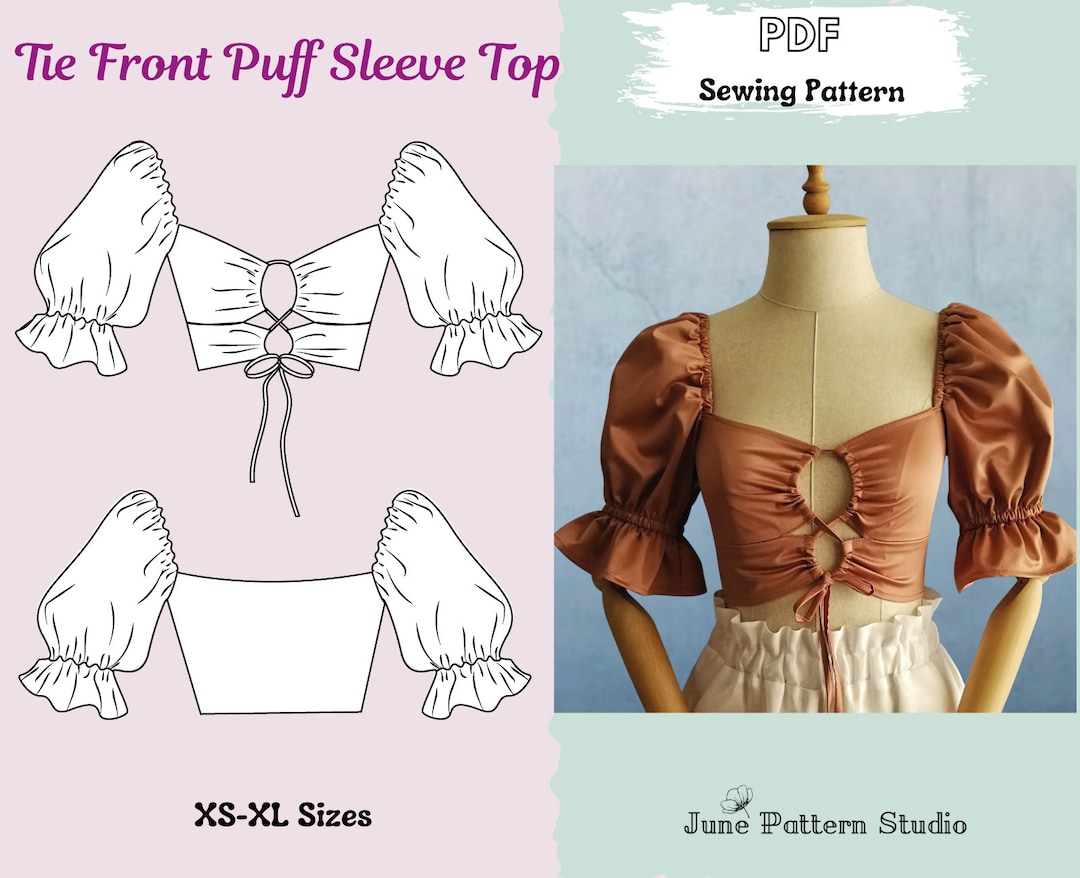 Cut Out Tie Front Puff Sleeve Summer Top Easy PDF Sewing - Etsy