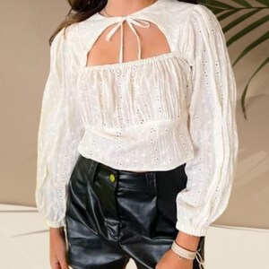 Cut Out Tie Front Puff Sleeve Blouse Pdf Sewing Pattern Beginner ...