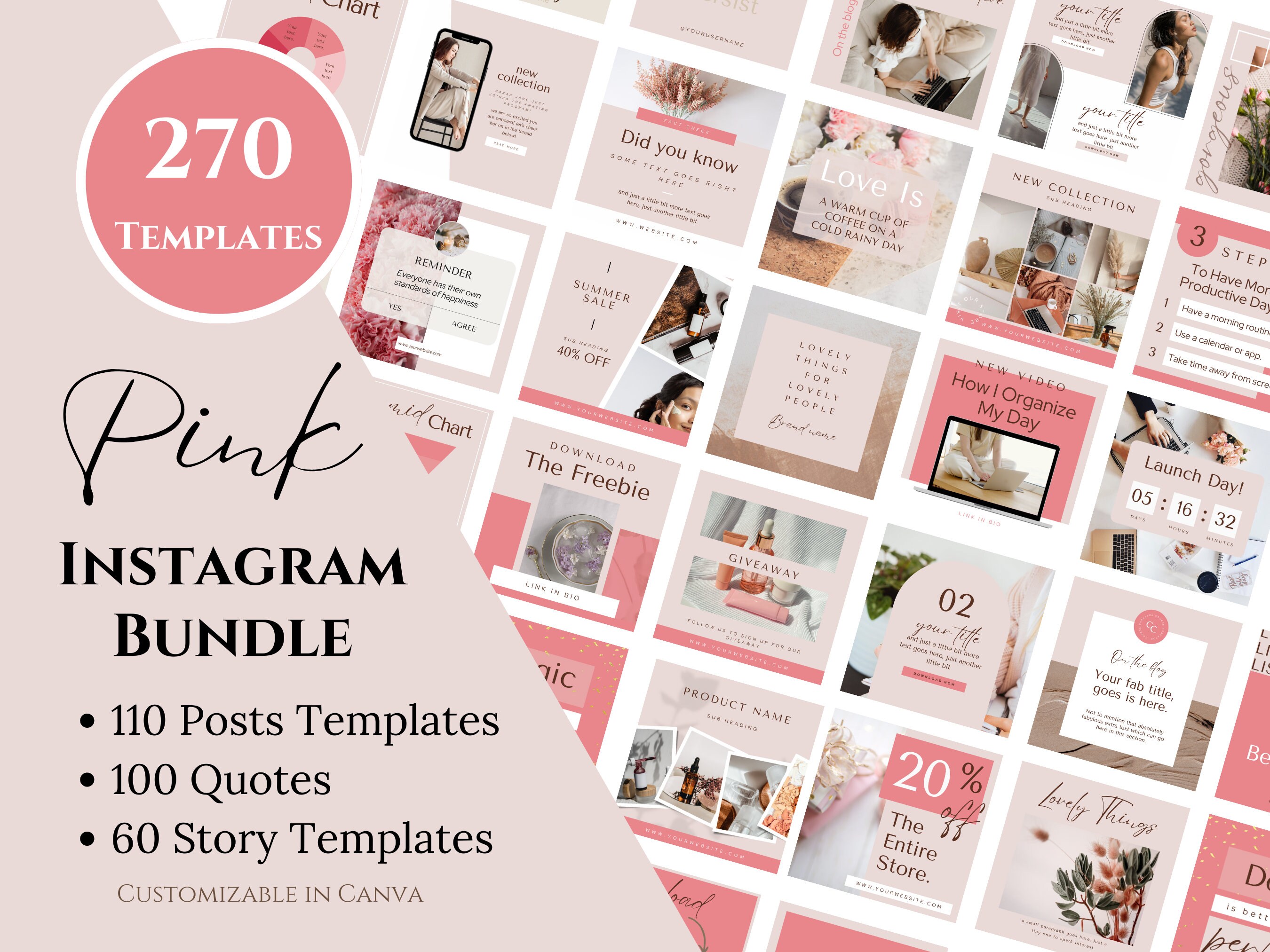 270 Pink Instagram Post Template for Beauty Business | Instagram Story ...