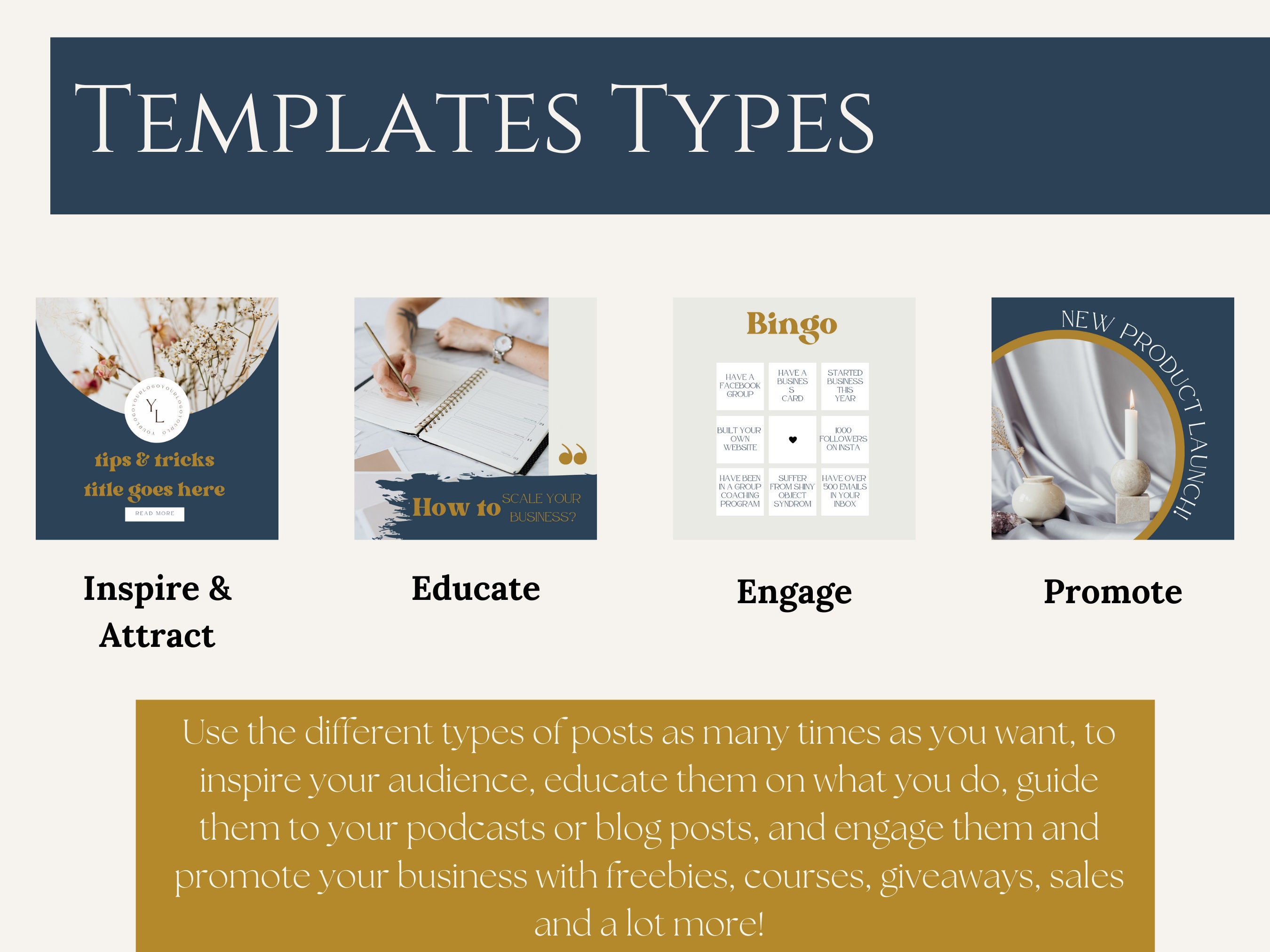 230 Navy Blue & Gold Premium Instagram Post Templates, Branding Social ...