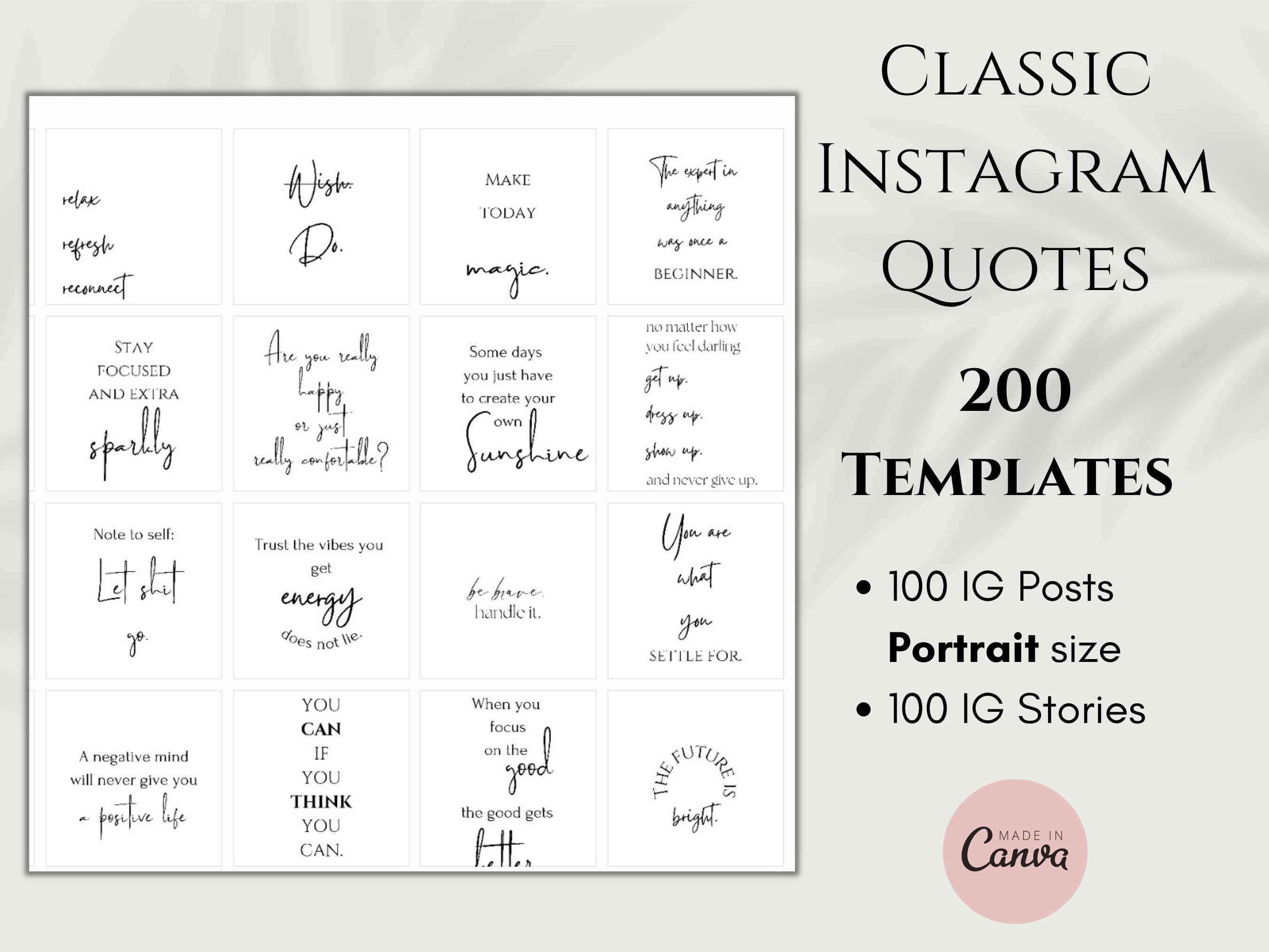 200 Instagram Inspirational Quotes Bundle| Canva Quote Templates ...