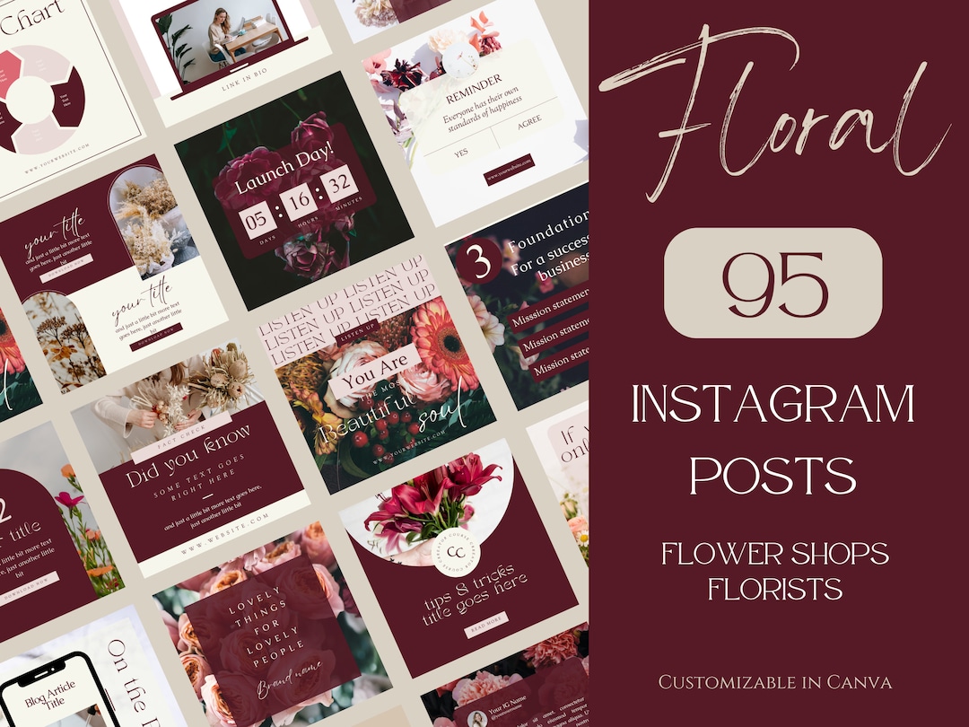 95 Floral Instagram Post Templates, Flower Shops, Florist Templates ...