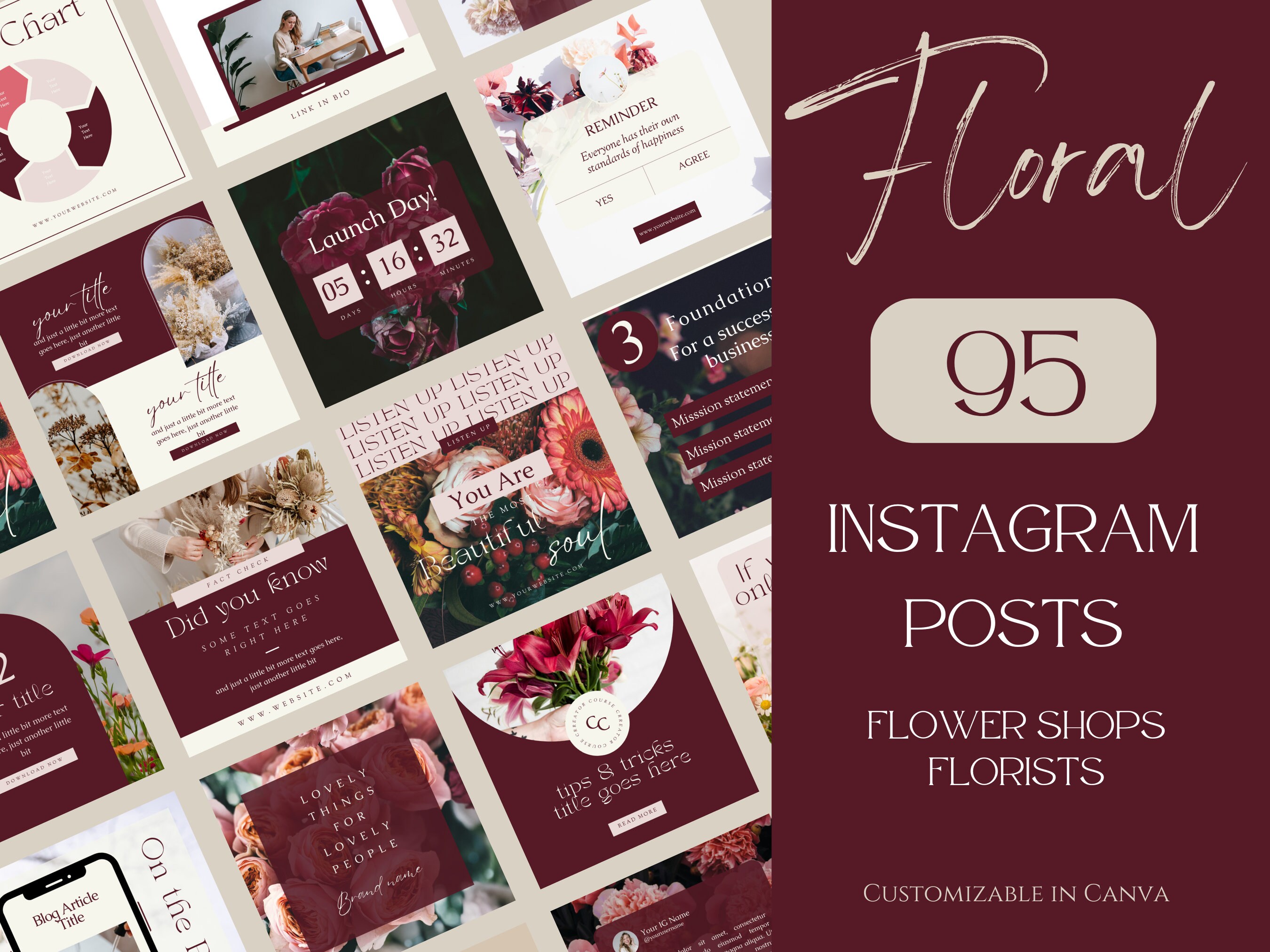 95 Floral Instagram Post Templates, Flower Shops, Florist Templates ...