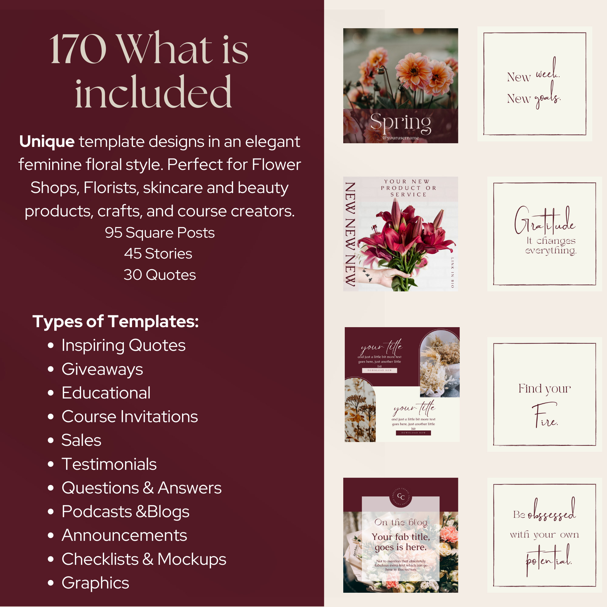 170 Floral Instagram Post Templates, Flower Shops, Florist Templates ...