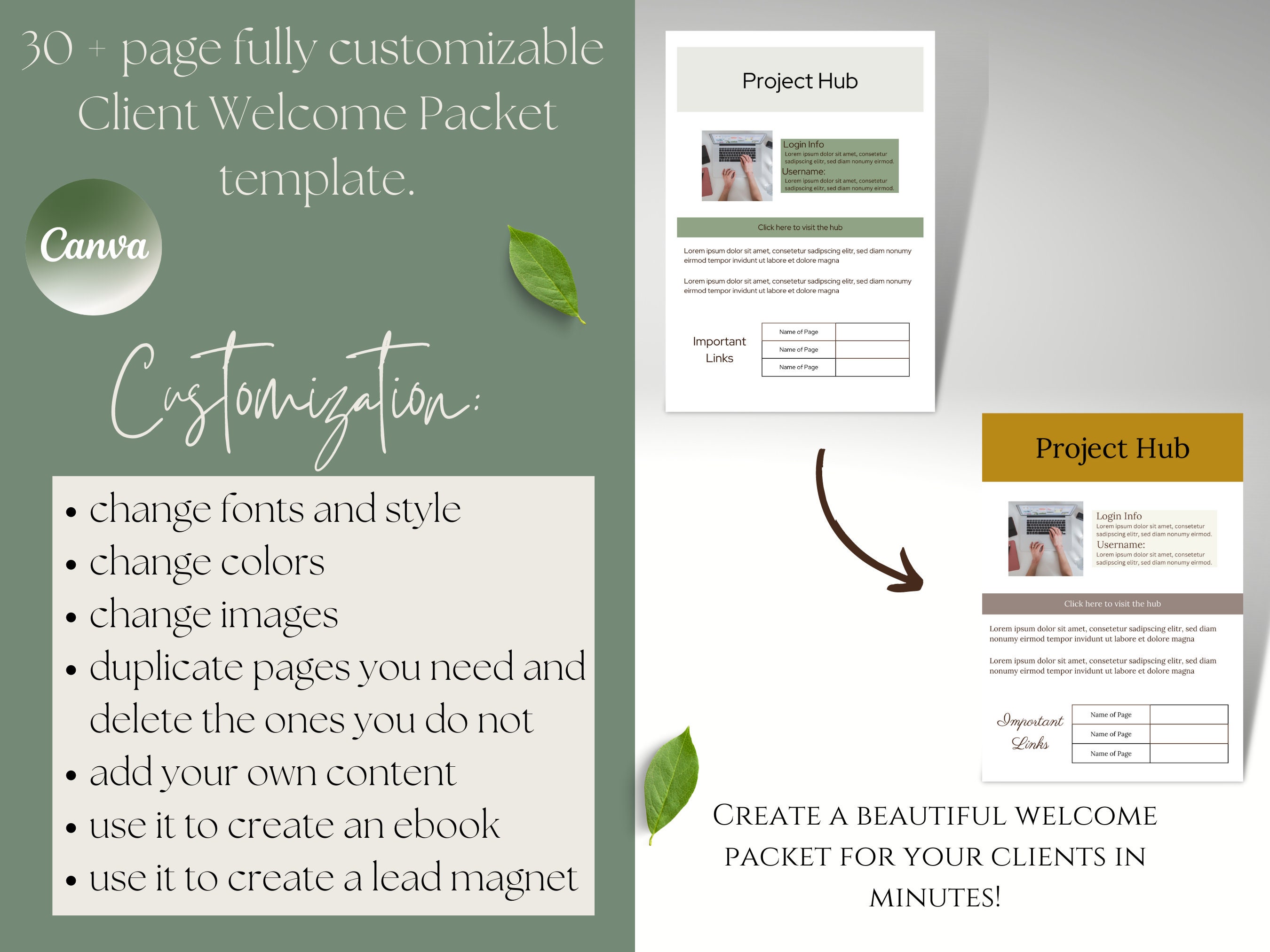 Client Welcome Packet Template | New Client Service Guide | Green ...
