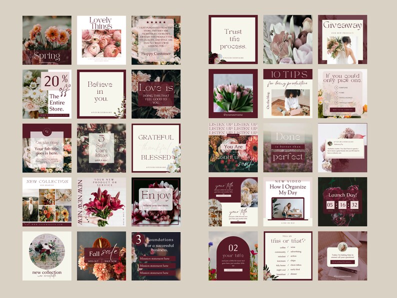 95 Floral Instagram Post Templates Flower Shops Florist - Etsy
