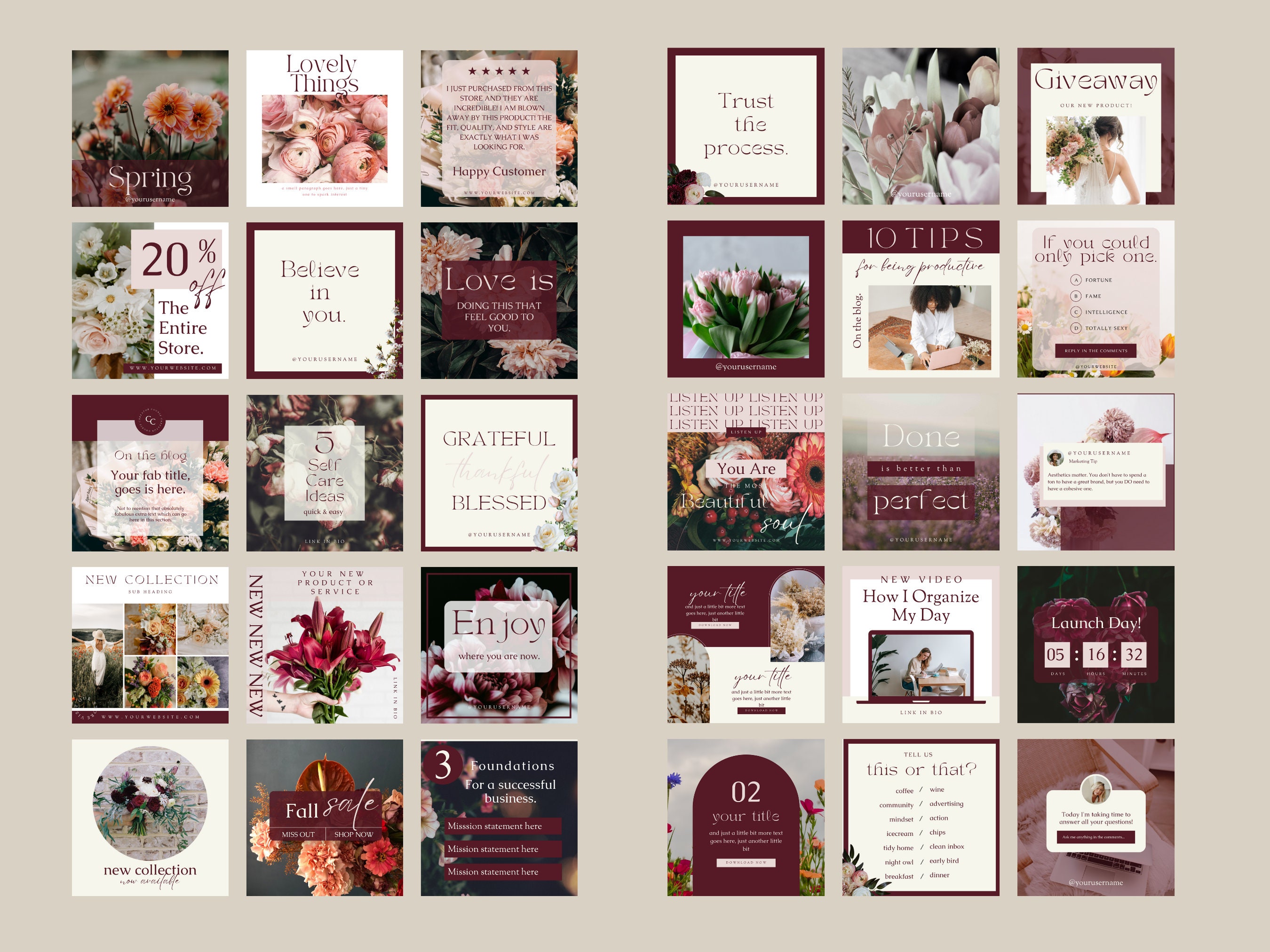 95 Floral Instagram Post Templates, Flower Shops, Florist Templates ...