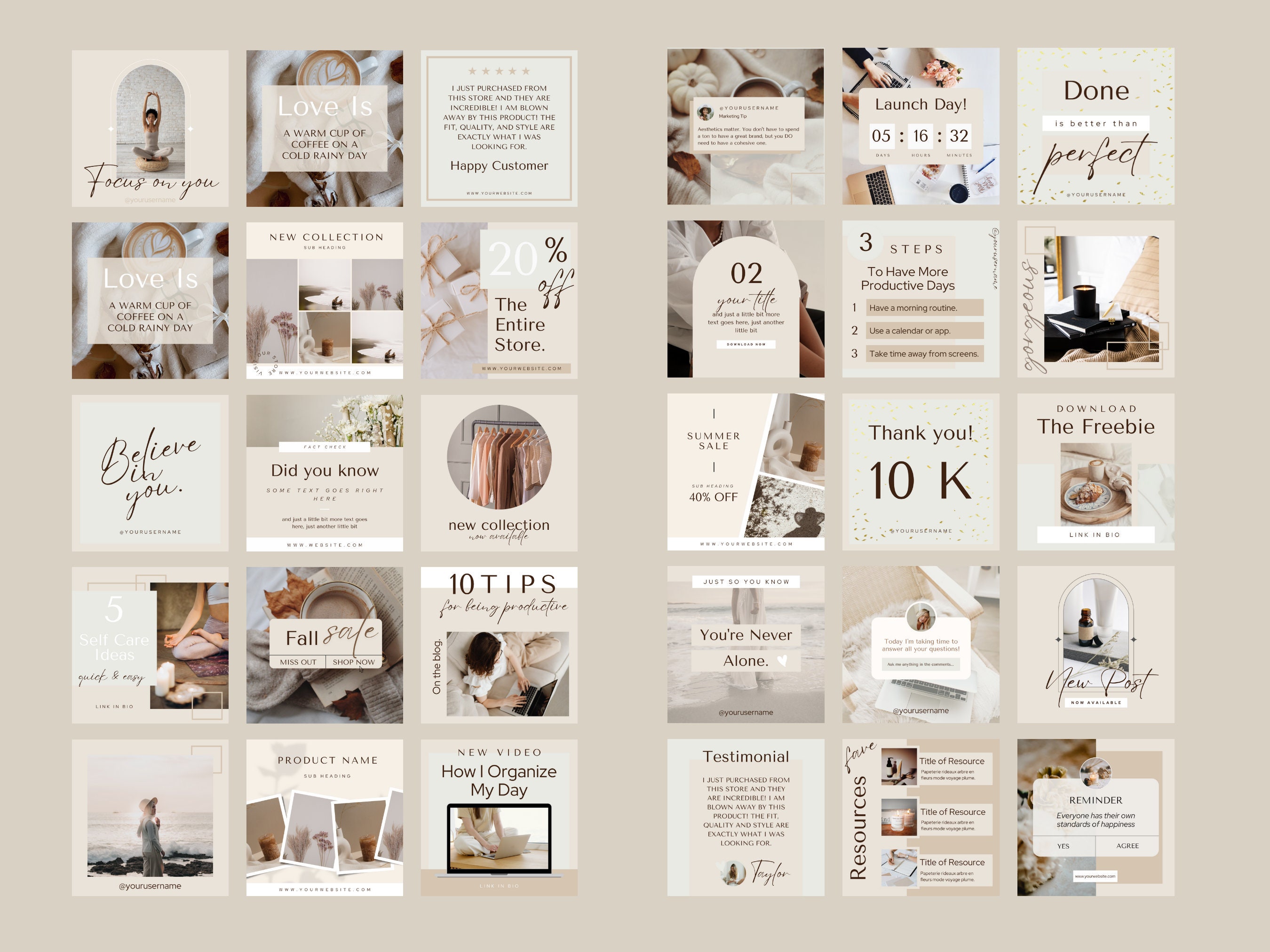 110 Clean Boho Instagram Post Canva Template | Instagram Template ...
