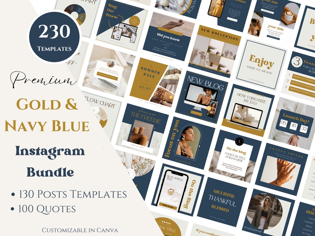 230 Navy Blue & Gold Premium Instagram Post Templates, Branding Social ...