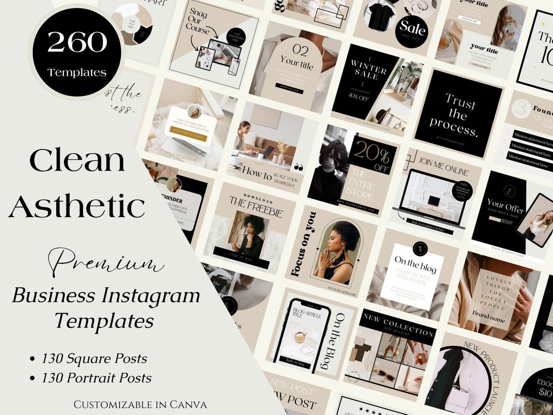260 Clean Instagram Post Templates for Business and Coaches, Black and ...