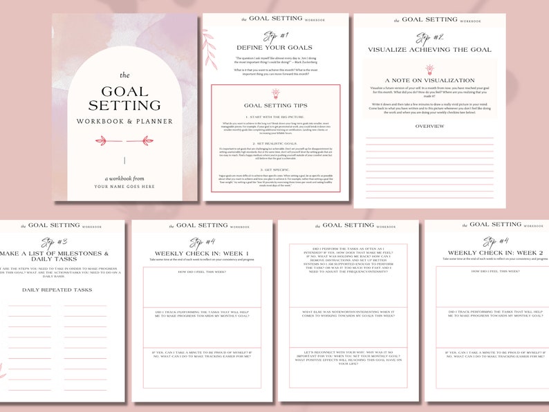 Printable Goal Setting Workbook and Planner Canva Template, Vision ...