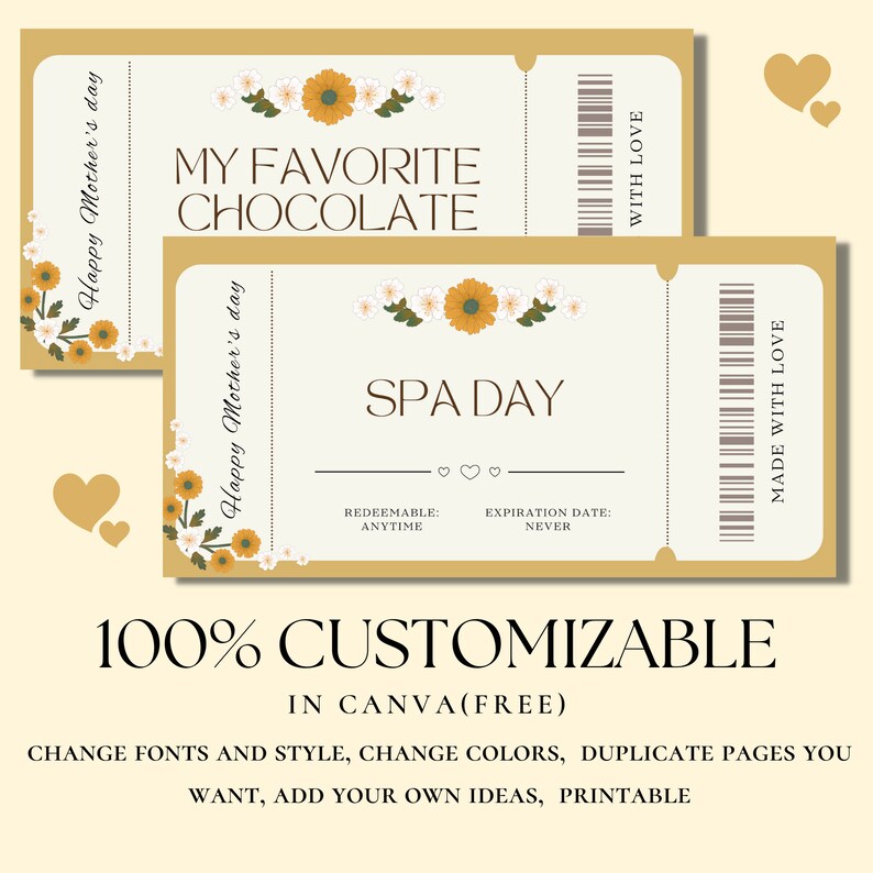 Editable Mom Coupon Book Template for Mothers Day Gift Idea, Printable ...