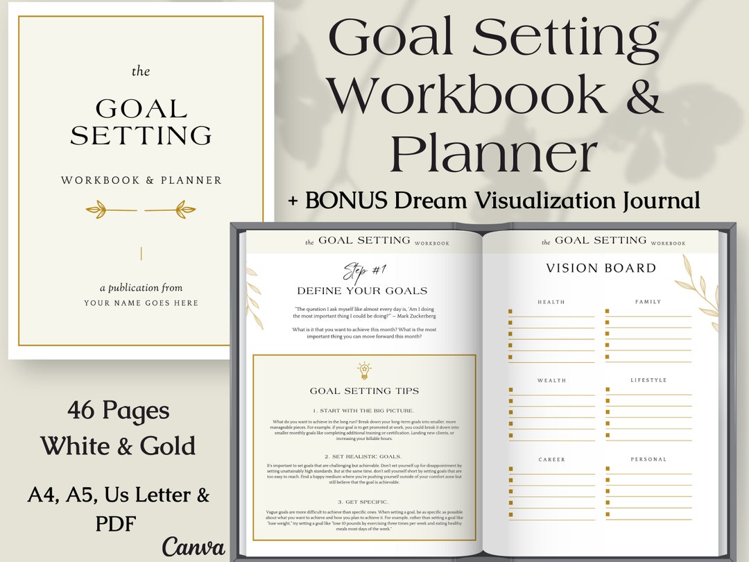 Printable Goal Setting Workbook and Planner Canva Template, Vision ...