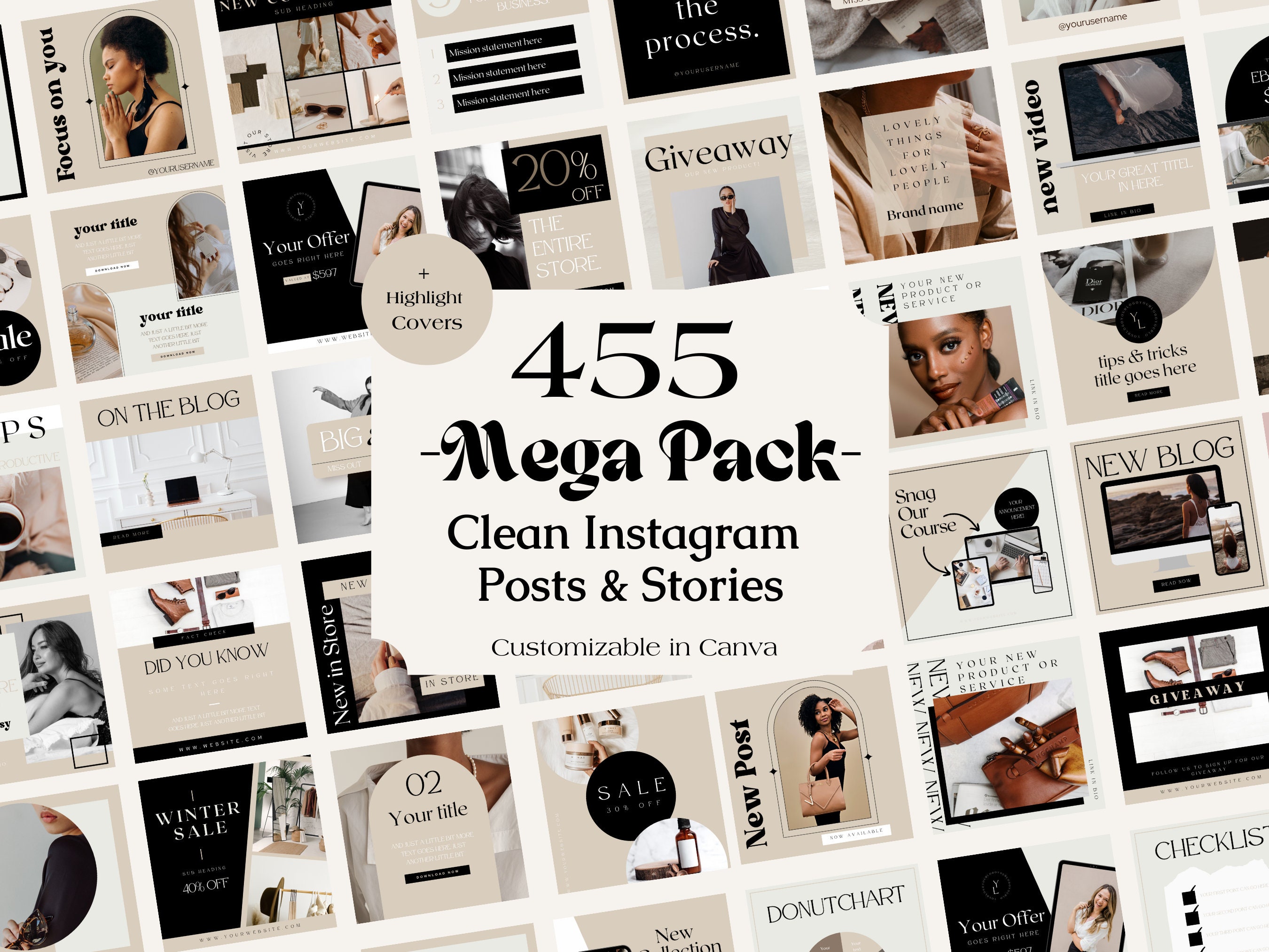 455 Clean Instagram Post Template Mega Bundle for Business and Coaches ...