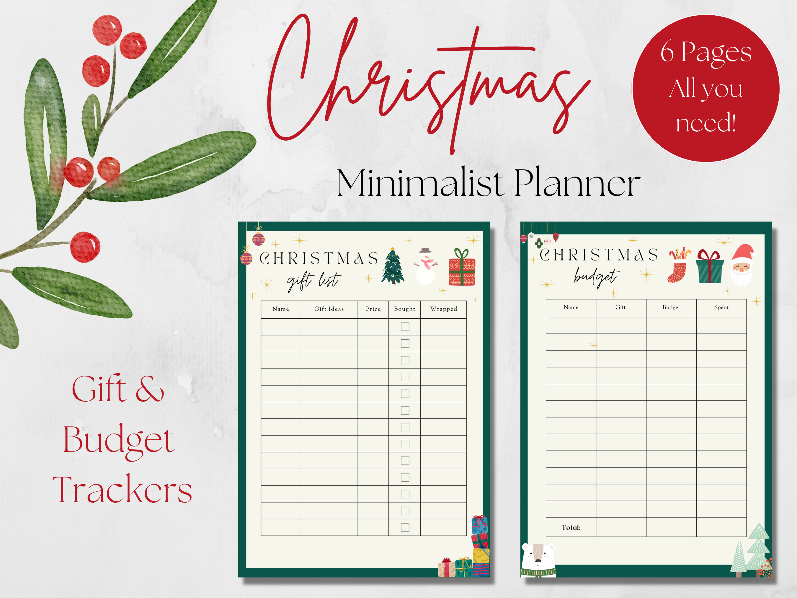 Christmas Planner Printable, Holiday Planner Instant Download, Holiday ...