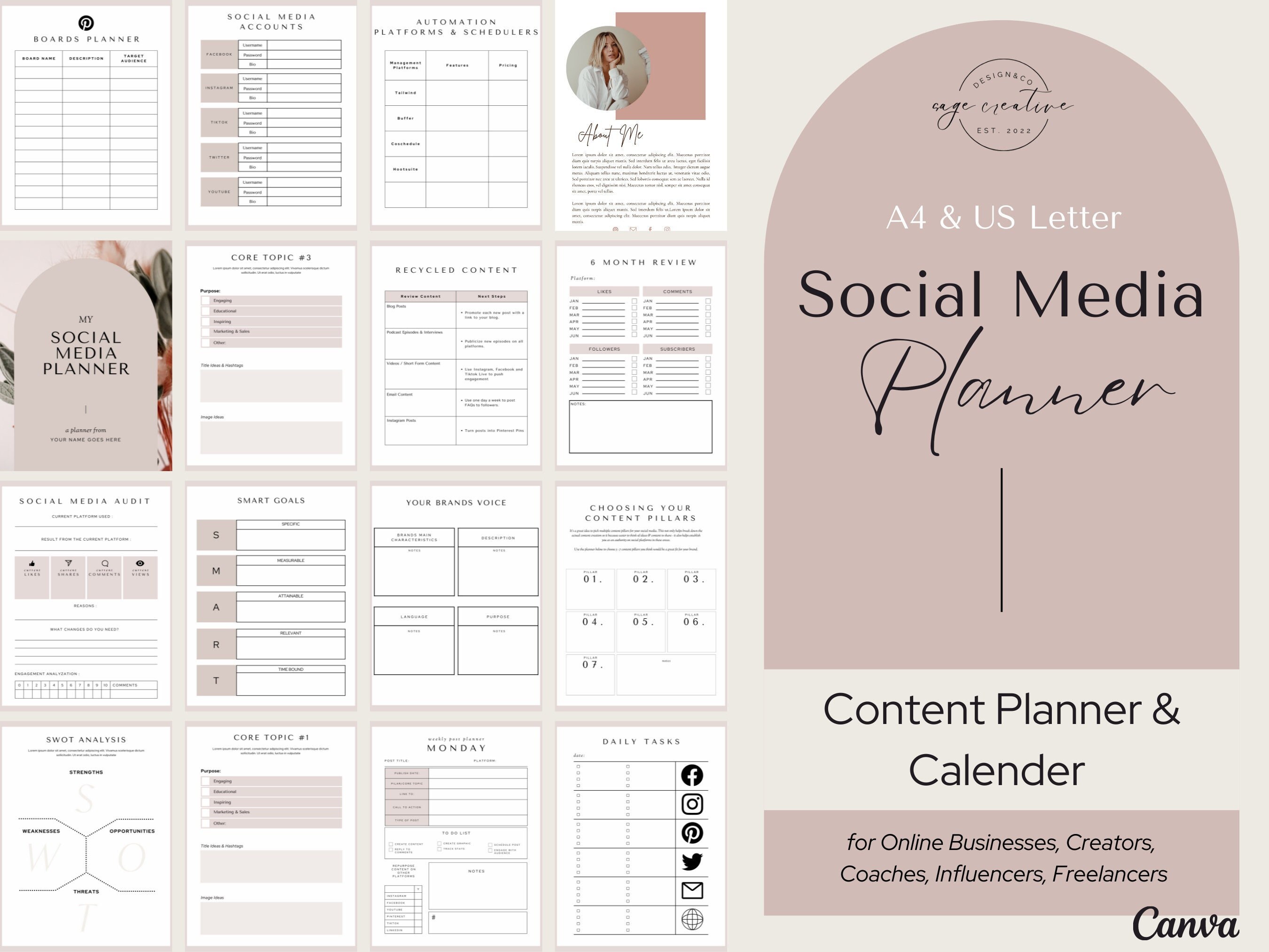 Social Media Planner, Instagram Planner, Marketing Planner, Printable ...