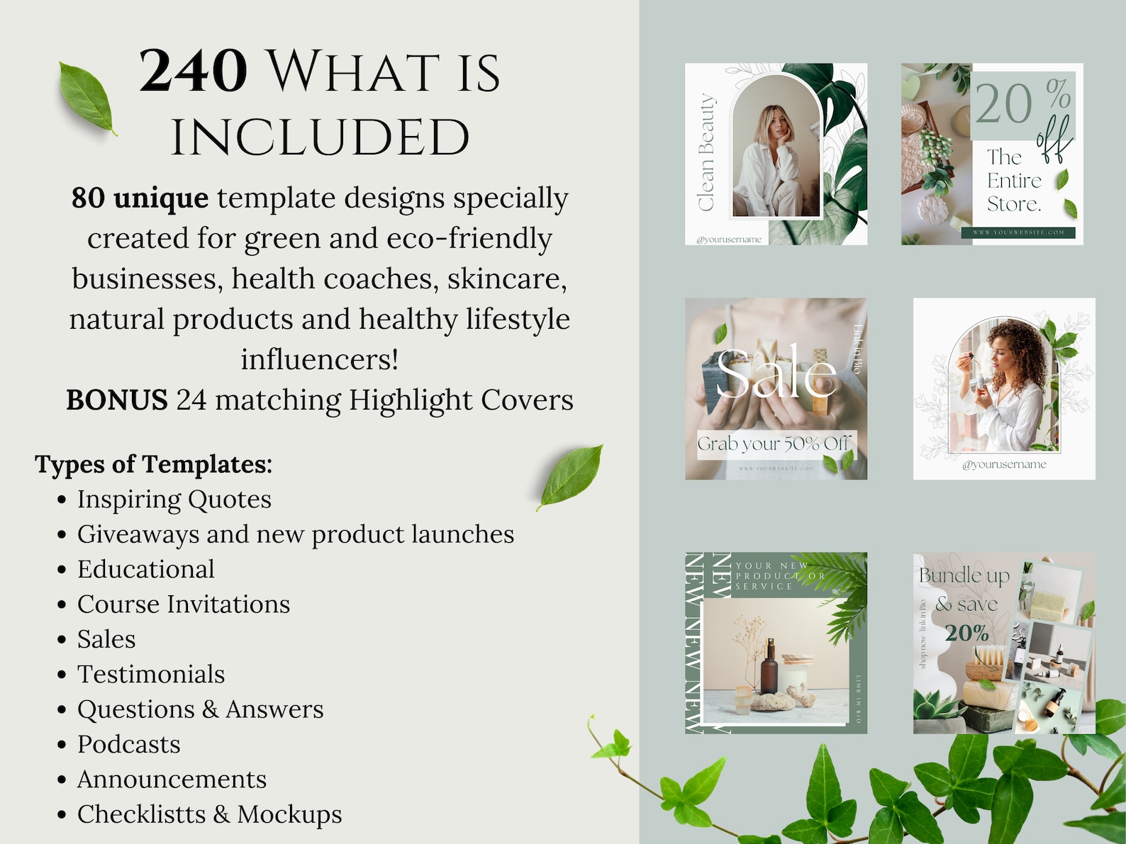 80 Instagram Post Template | Wellness Posts | Natural Skincare ...