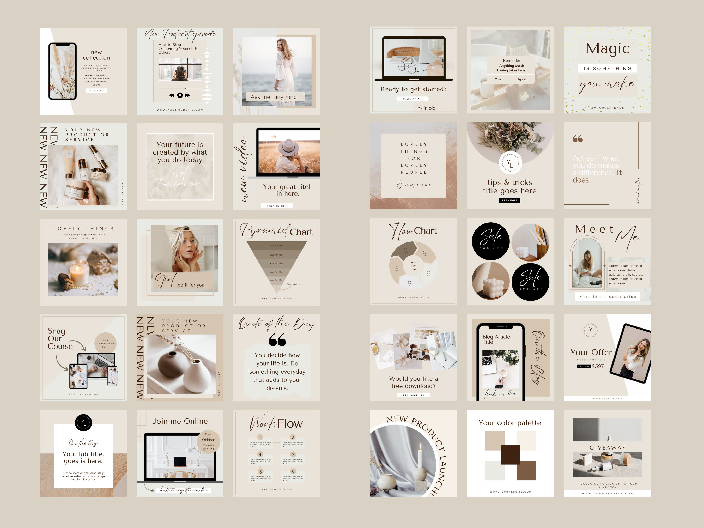 110 Clean Boho Instagram Post Canva Template | Instagram Template ...