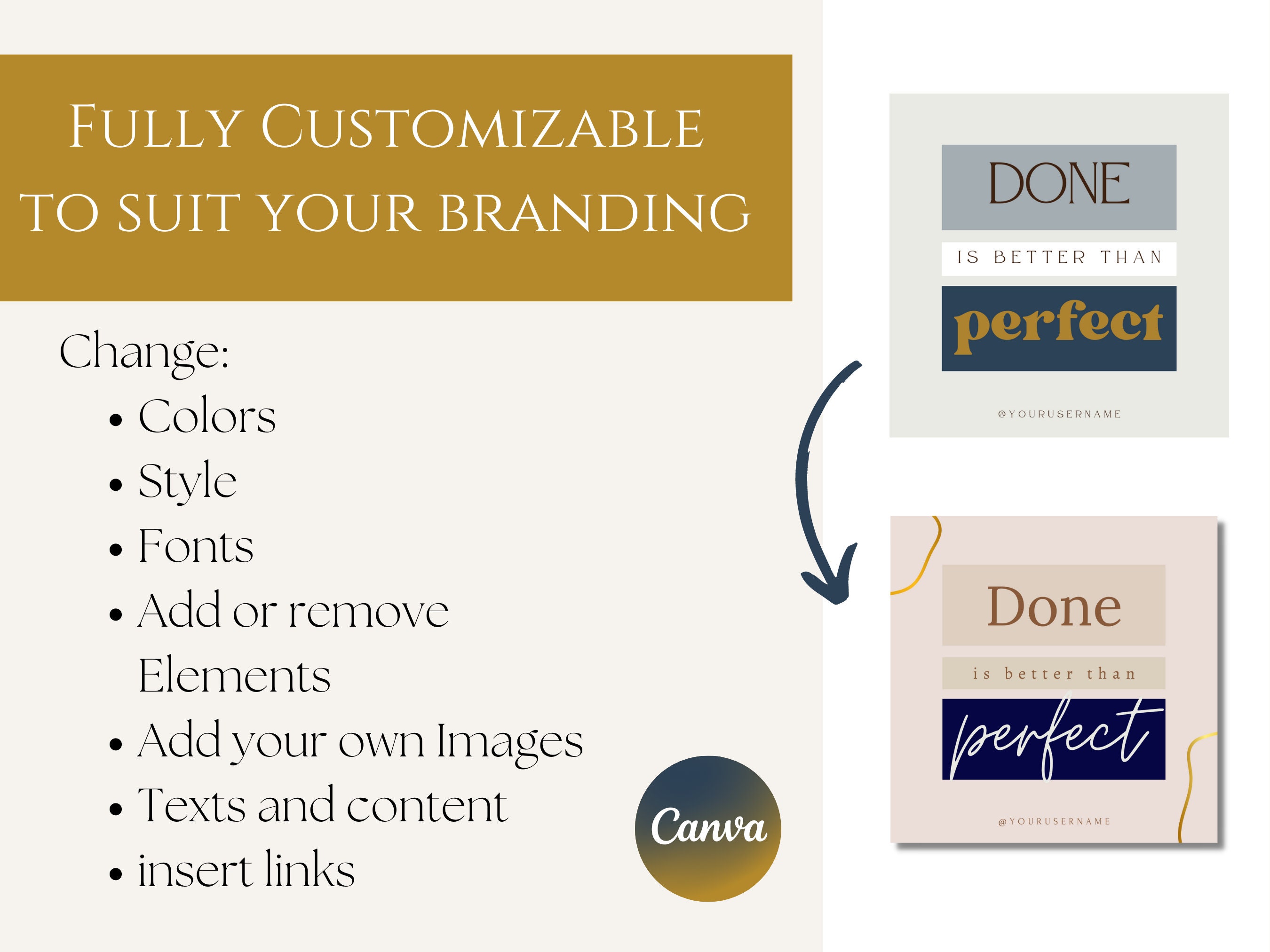 230 Navy Blue & Gold Premium Instagram Post Templates, Branding Social ...