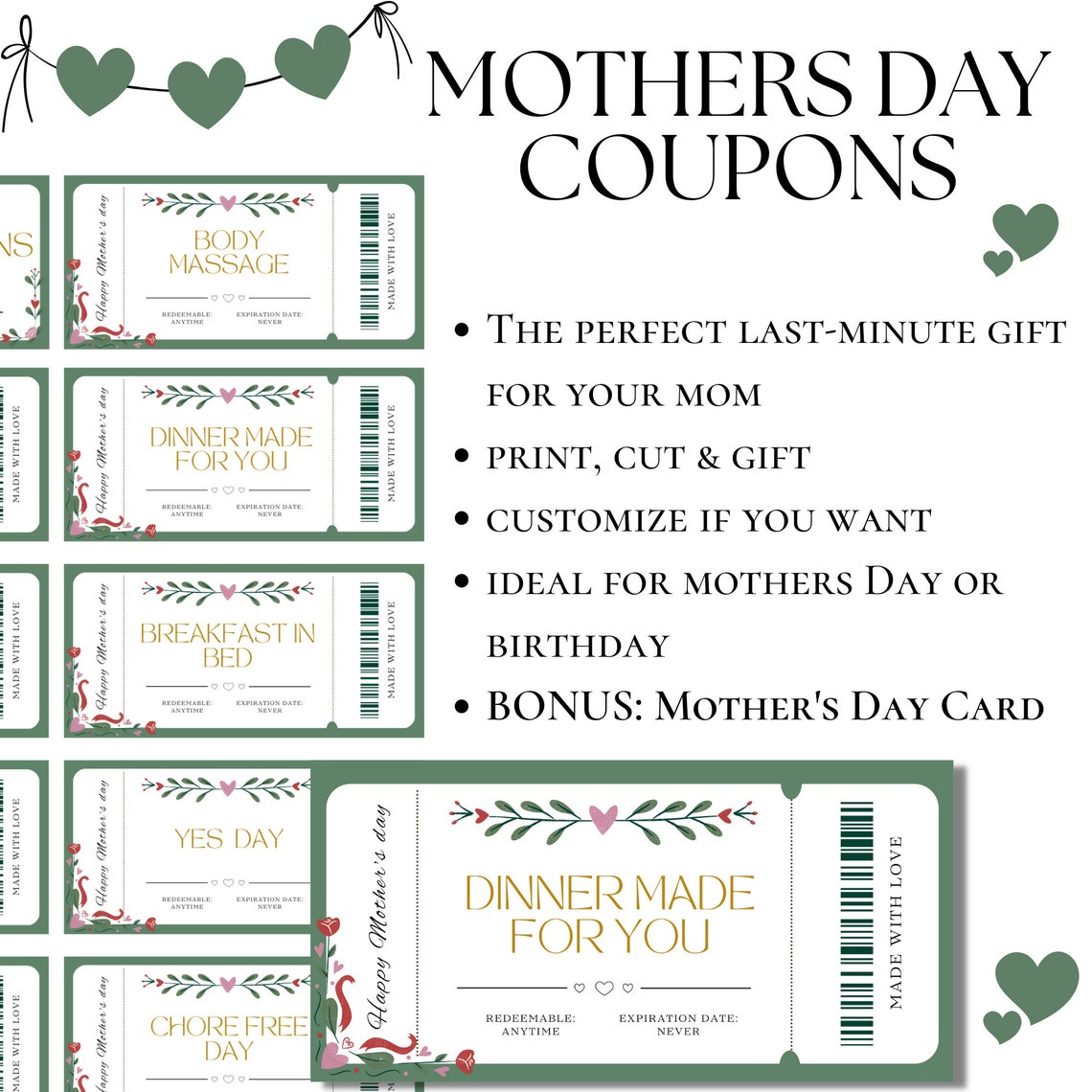 Editable Mom Coupon Book Template for Mothers Day Gift Idea, Printable ...
