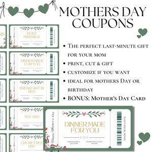 Editable Mom Coupon Book Template for Mothers Day Gift Idea, Printable ...