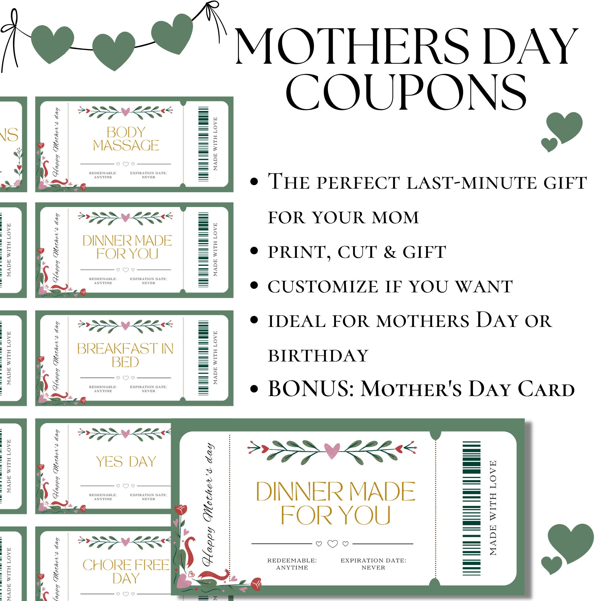 Editable Mom Coupon Book Template for Mothers Day Gift Idea, Printable ...