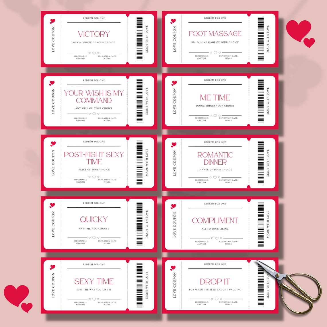 Printable Love Coupons Book for Her for Him, Customizable Valentines ...