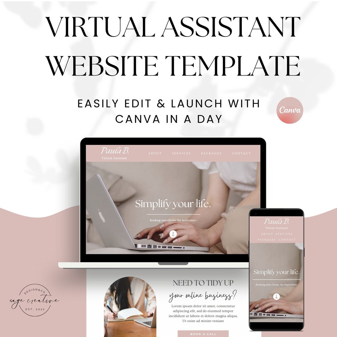 Virtual Assistant Canva Website Template, Done for You Website Template, Virtual Assistant ...