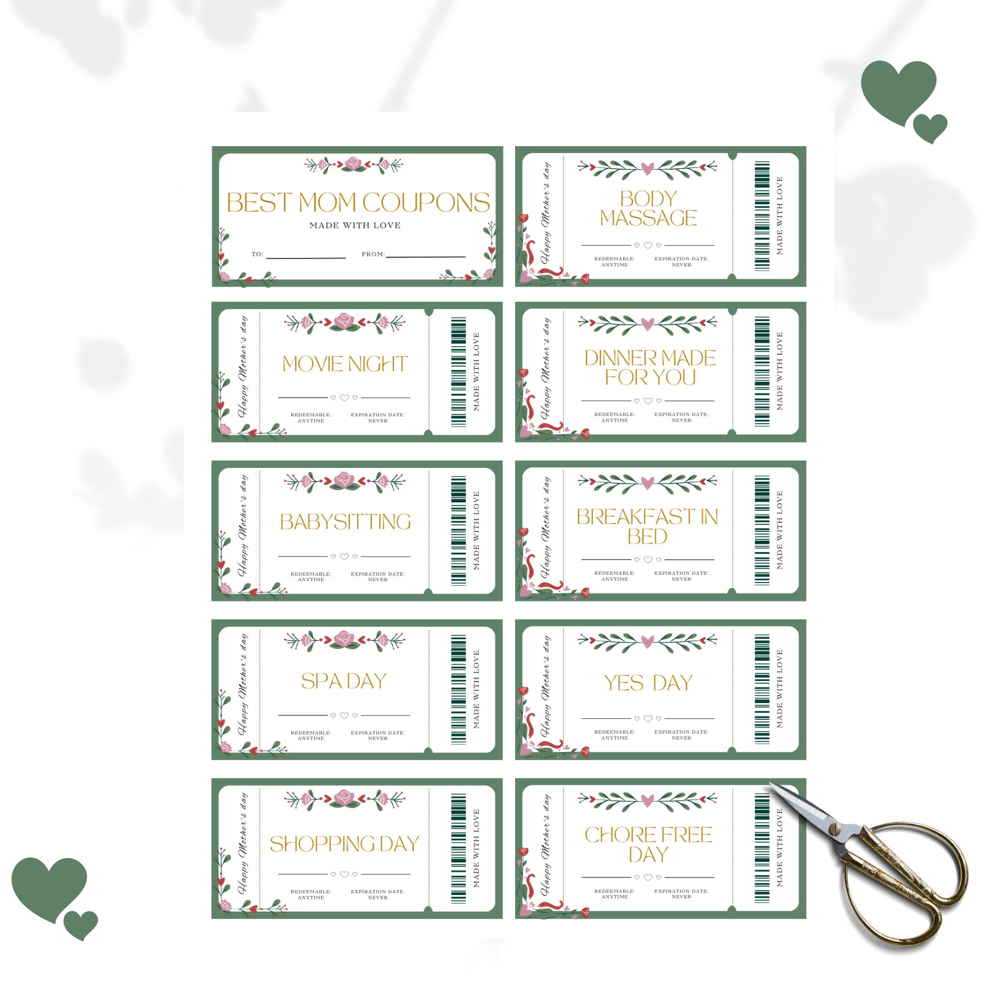 Editable Mom Coupon Book Template for Mothers Day Gift Idea, Printable ...