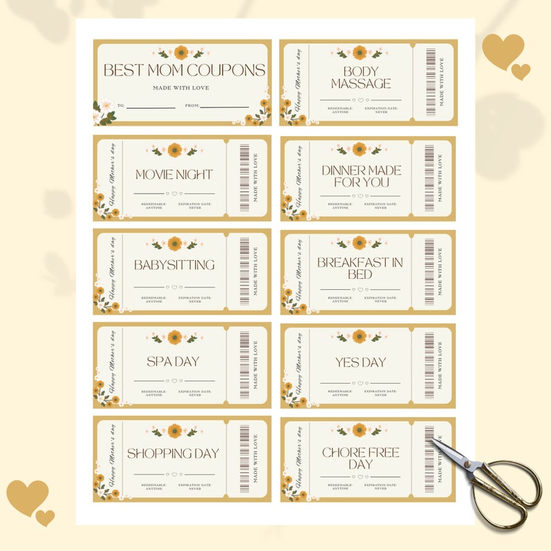 Editable Mom Coupon Book Template for Mothers Day Gift Idea, Printable ...