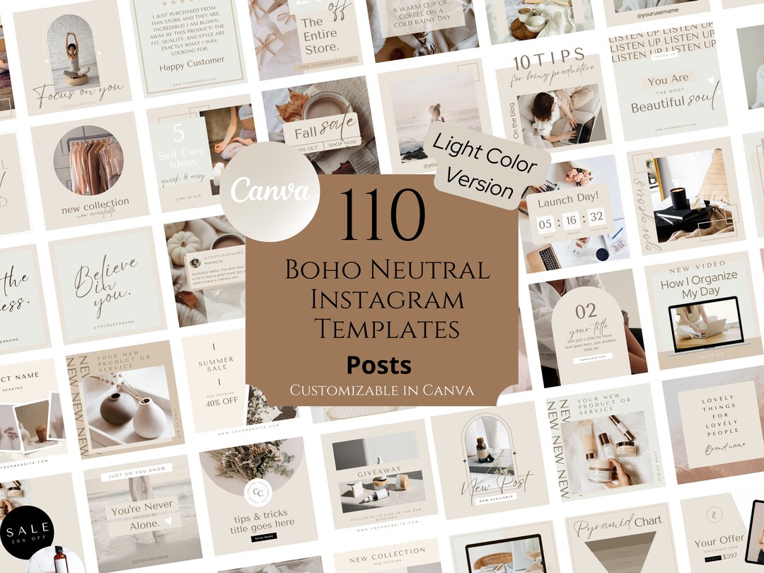 110 Clean Boho Instagram Post Canva Template | Instagram Template ...