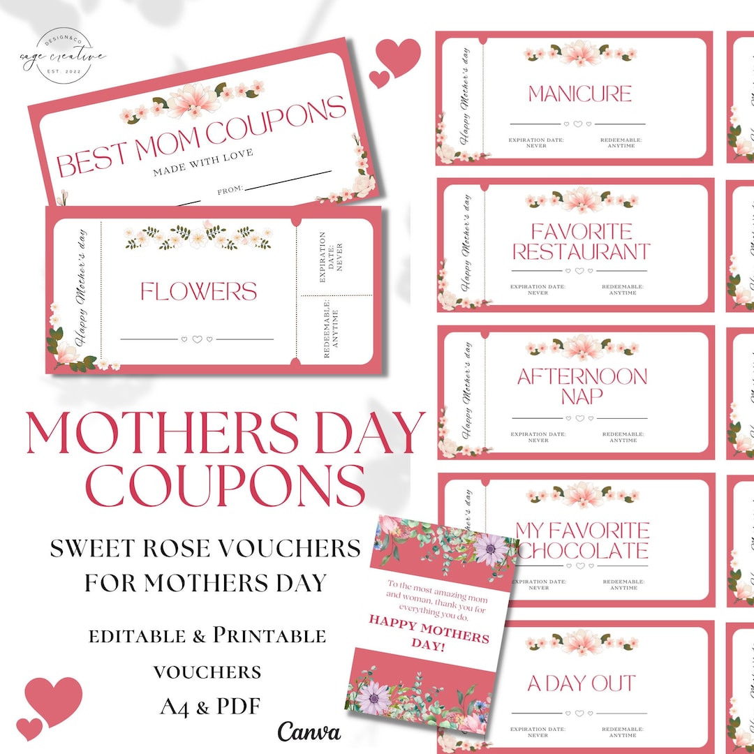 Editable Mom Coupon Book Template for Mothers Day Gift Idea, Printable ...