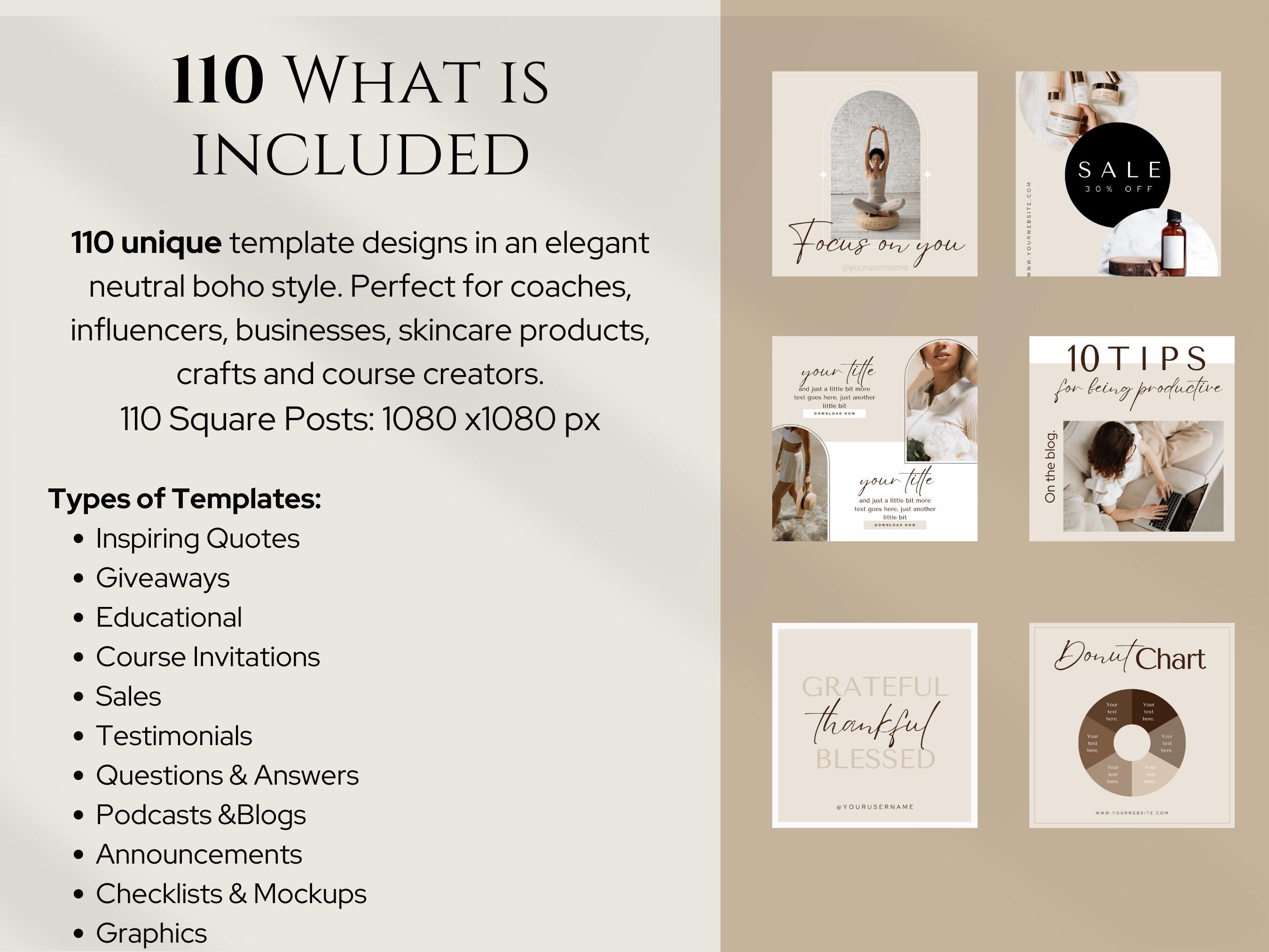 110 Clean Boho Instagram Post Canva Template | Instagram Template ...