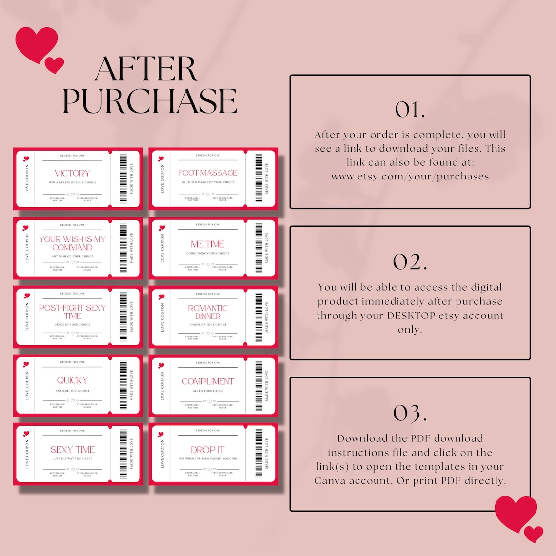 Printable Love Coupons Book for Her for Him, Customizable Valentines ...