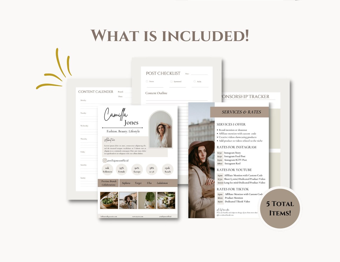 2 Page Media Kit Template & Rate Card, Instagram Influencer, Blogger ...