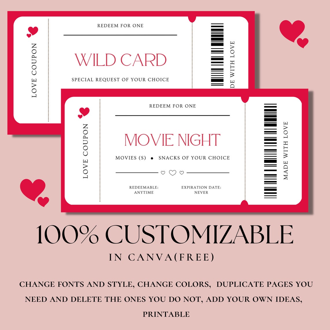 Printable Love Coupons Book for Her for Him, Customizable Valentines ...
