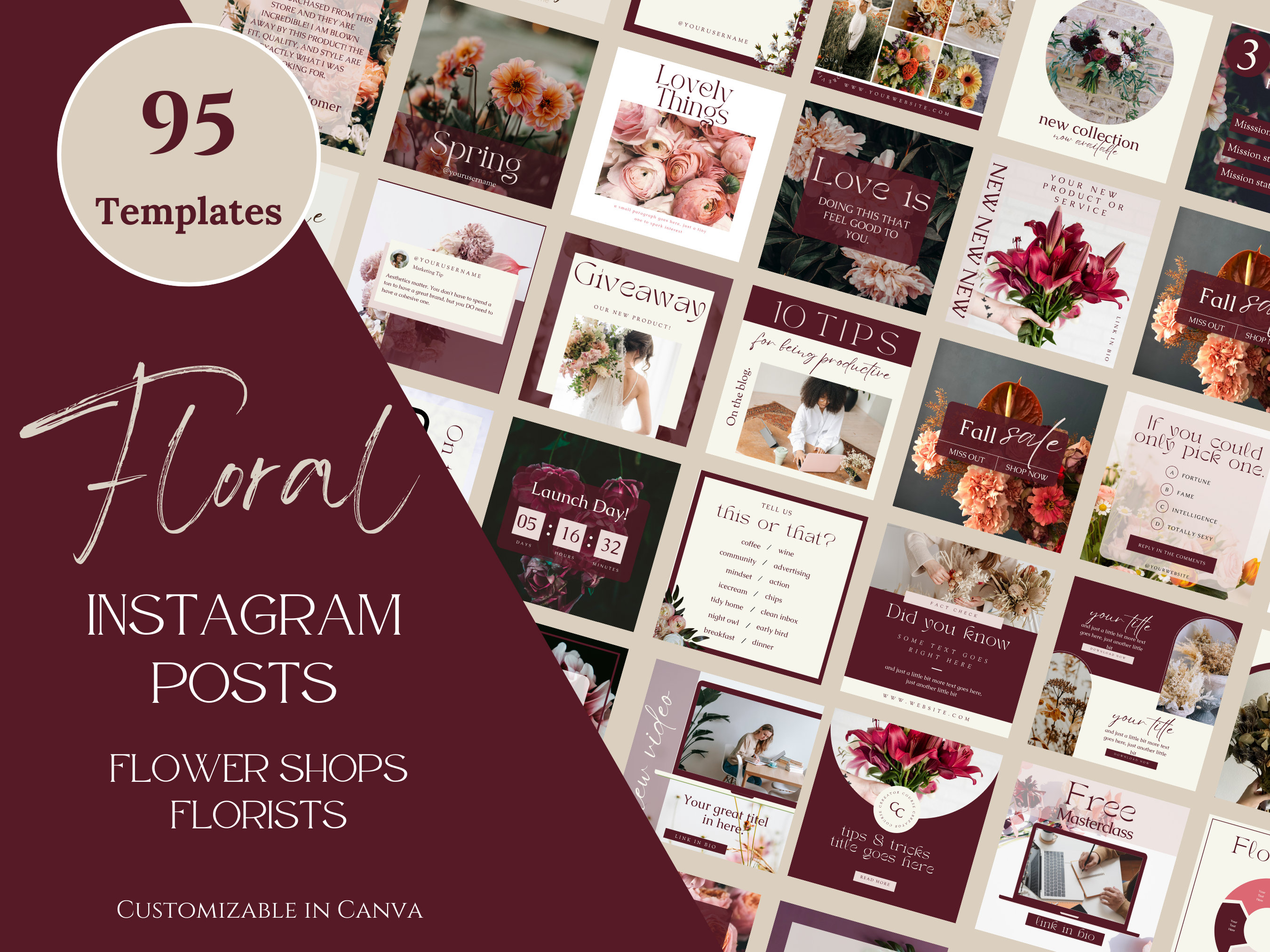 95 Floral Instagram Post Templates, Flower Shops, Florist Templates ...