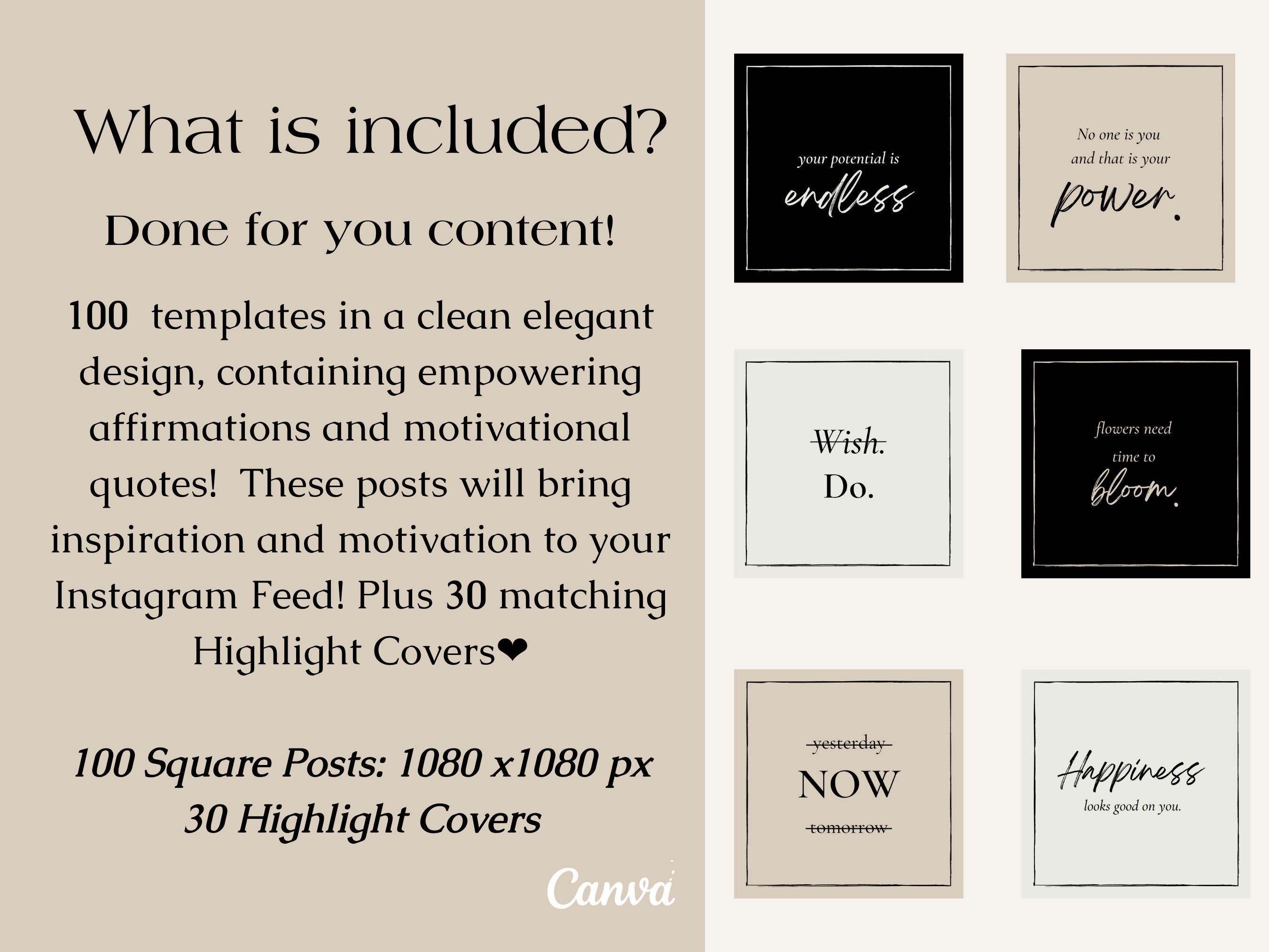 100 Clean Motivational Affirmation Instagram Quote Post Templates ...