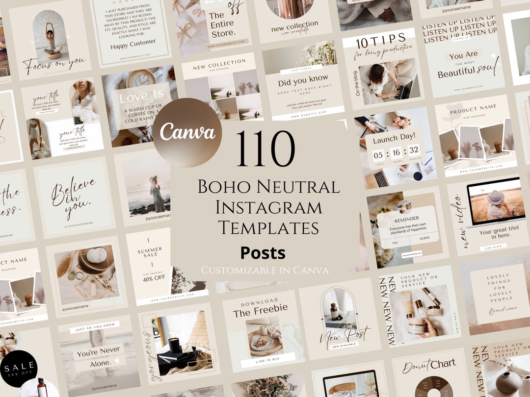 110 Clean Boho Instagram Post Canva Template | Instagram Template ...