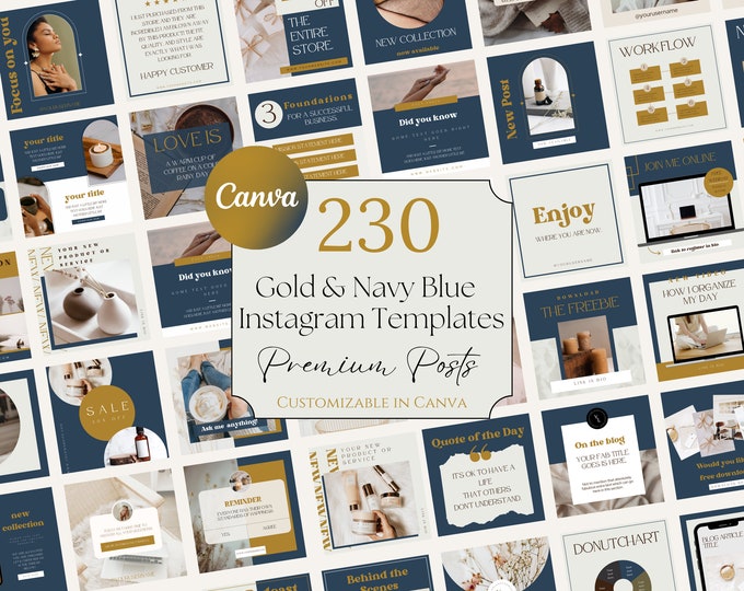 Instagram Template Canva Navy Gold | Luxury Instagram | Instagram ...