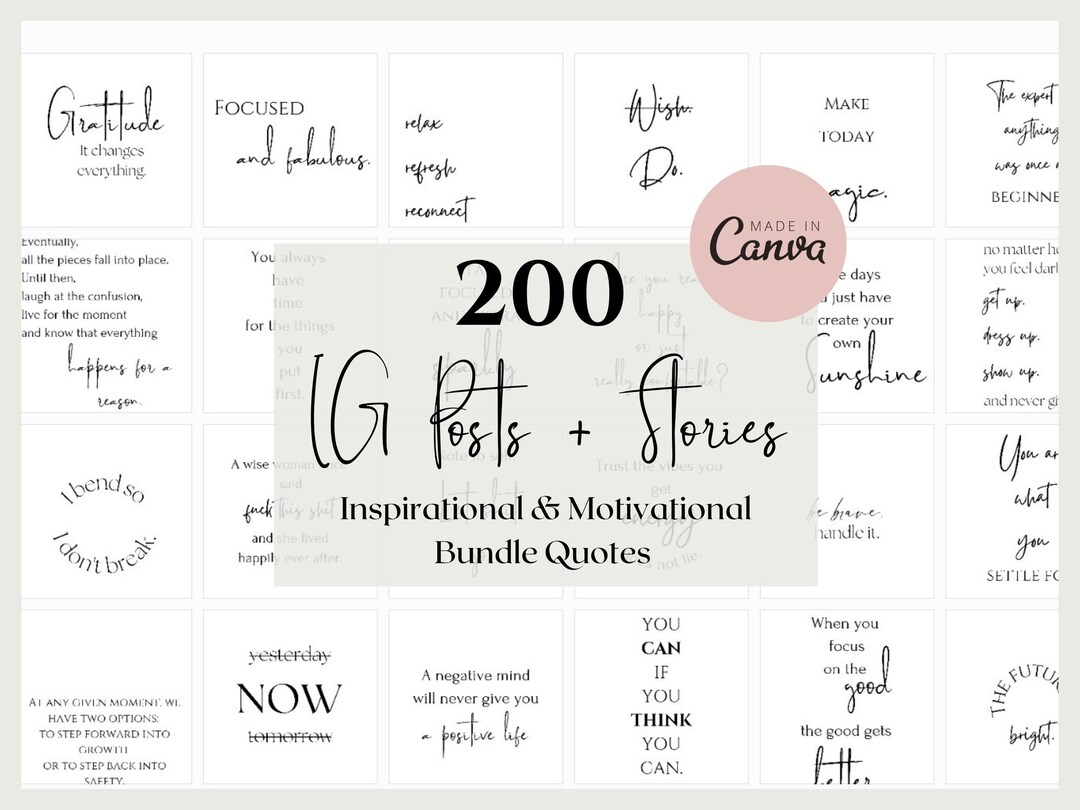 200 Instagram Inspirational Quotes Bundle| Canva Quote Templates ...