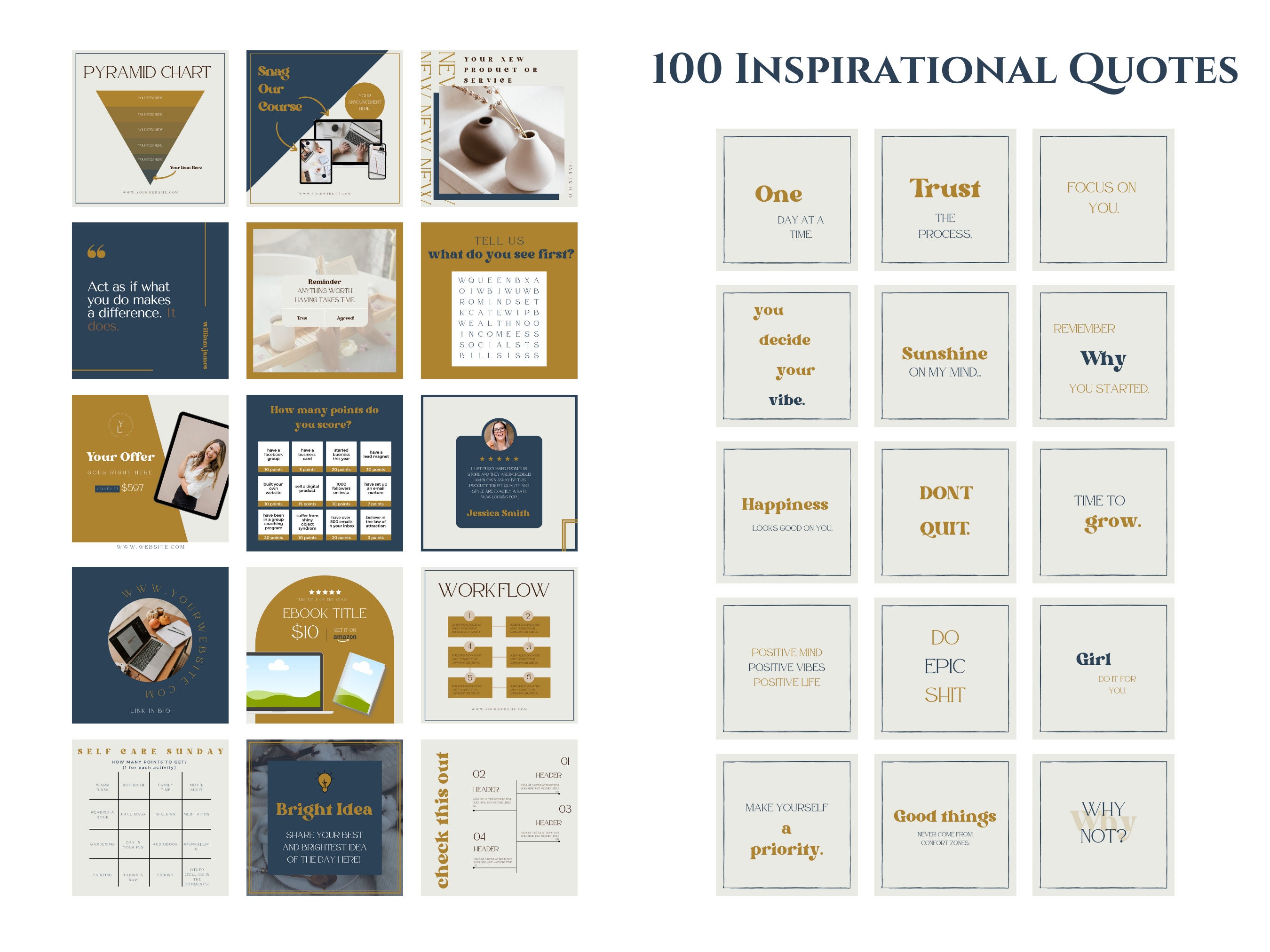230 Navy Blue & Gold Premium Instagram Post Templates, Branding Social ...