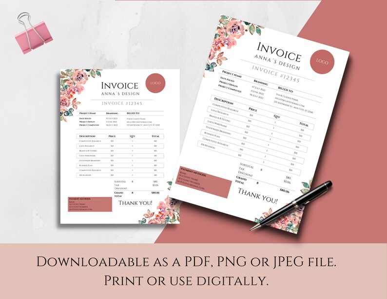 Invoice Canva Template Download, Business Invoice, Order Form, Digital ...
