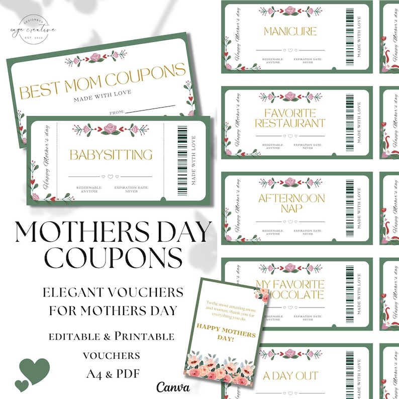 Editable Mom Coupon Book Template for Mothers Day Gift Idea, Printable ...