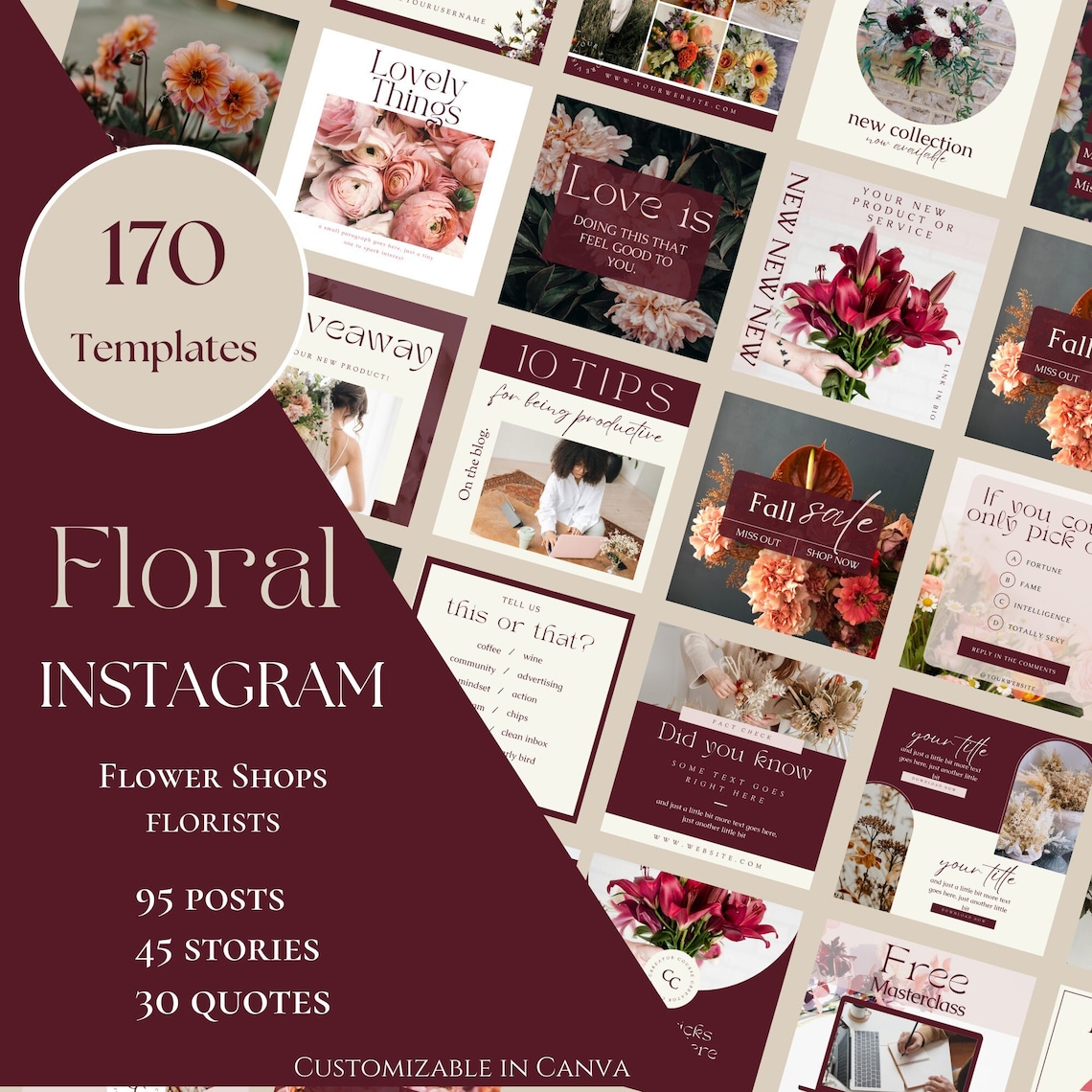 170 Floral Instagram Post Templates, Flower Shops, Florist Templates ...