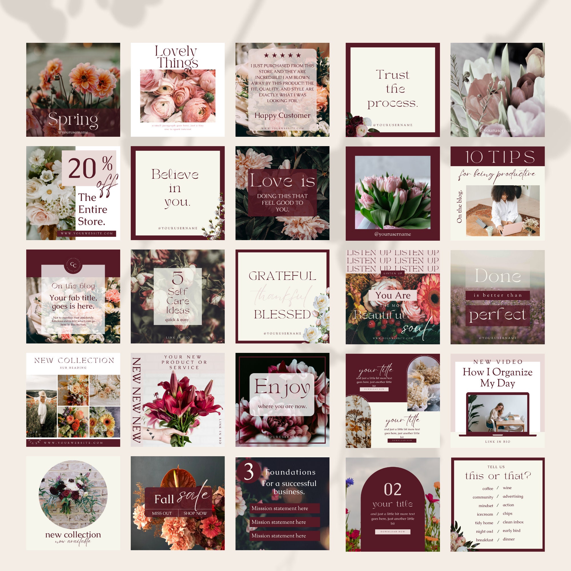 170 Floral Instagram Post Templates, Flower Shops, Florist Templates ...