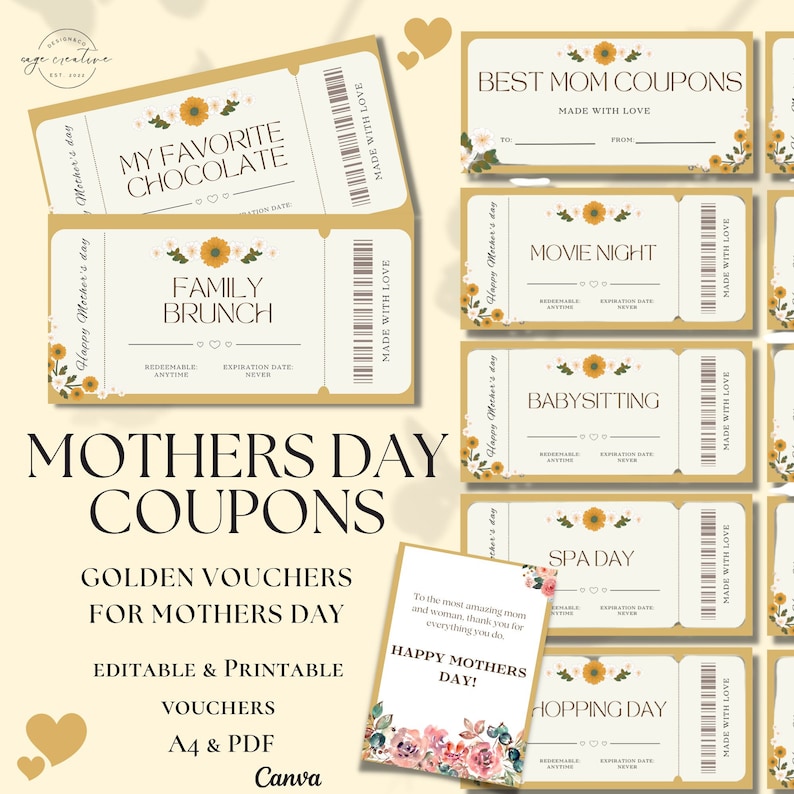 Editable Mom Coupon Book Template for Mothers Day Gift Idea, Printable ...