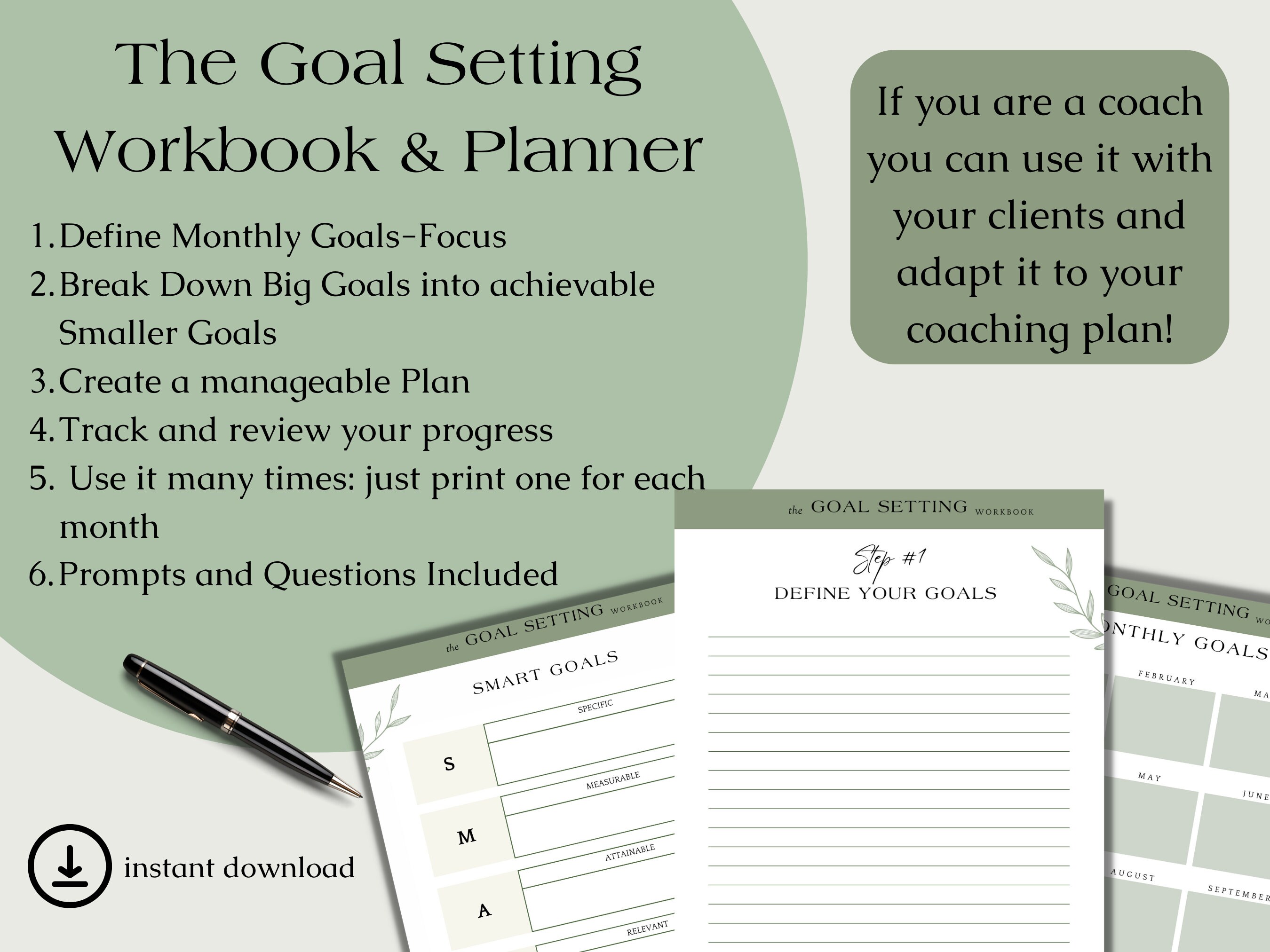 Printable Goal Setting Workbook and Planner Canva Template, Vision ...