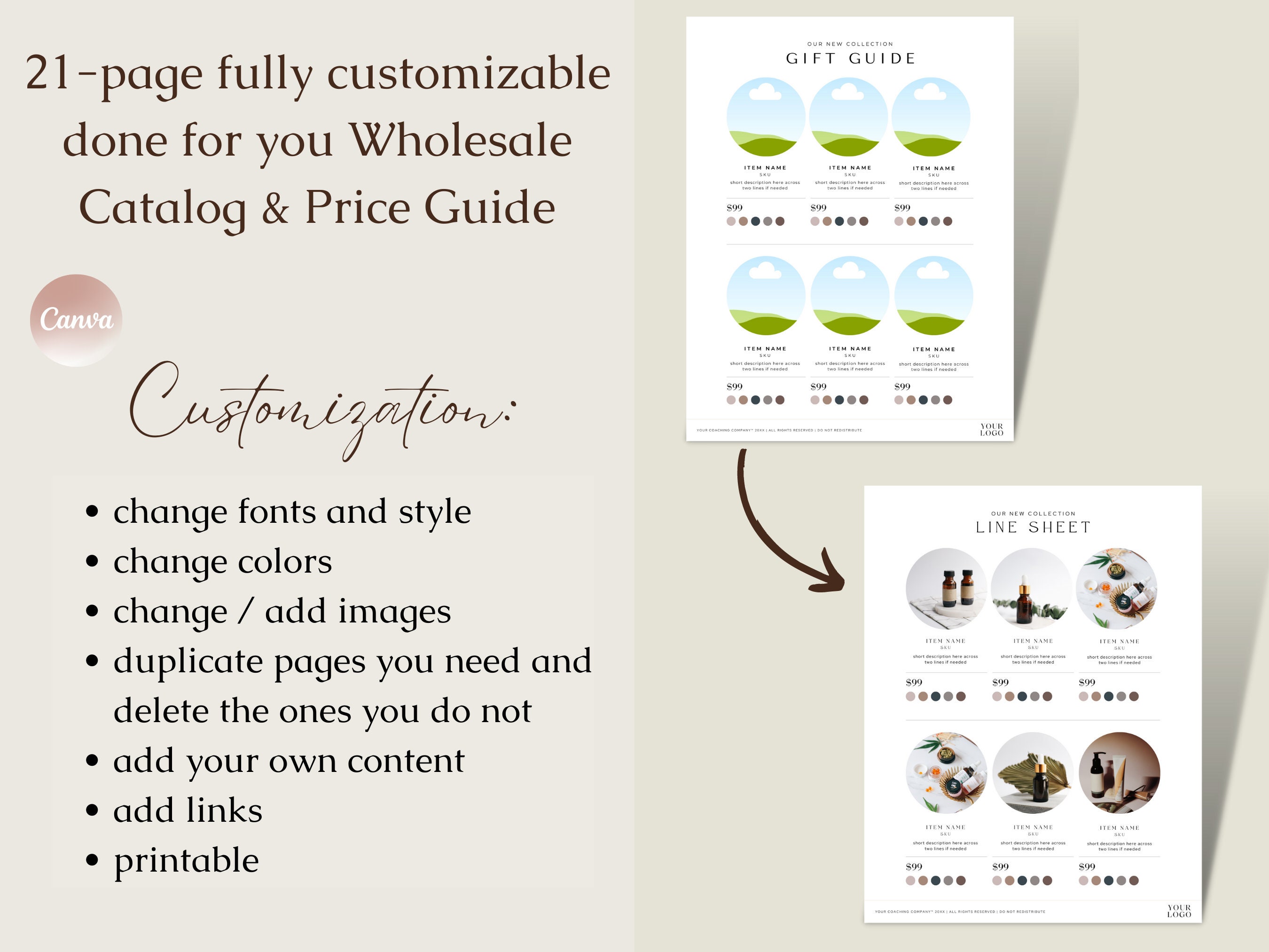 Wholesale Catalogue & Pricing Guide Template, Editable Linesheet for ...