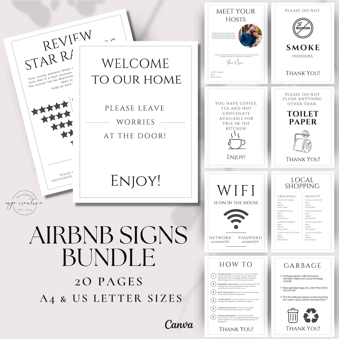 Airbnb Host Sign Canva Template Bundle | Signs for Rental Home | Wifi ...